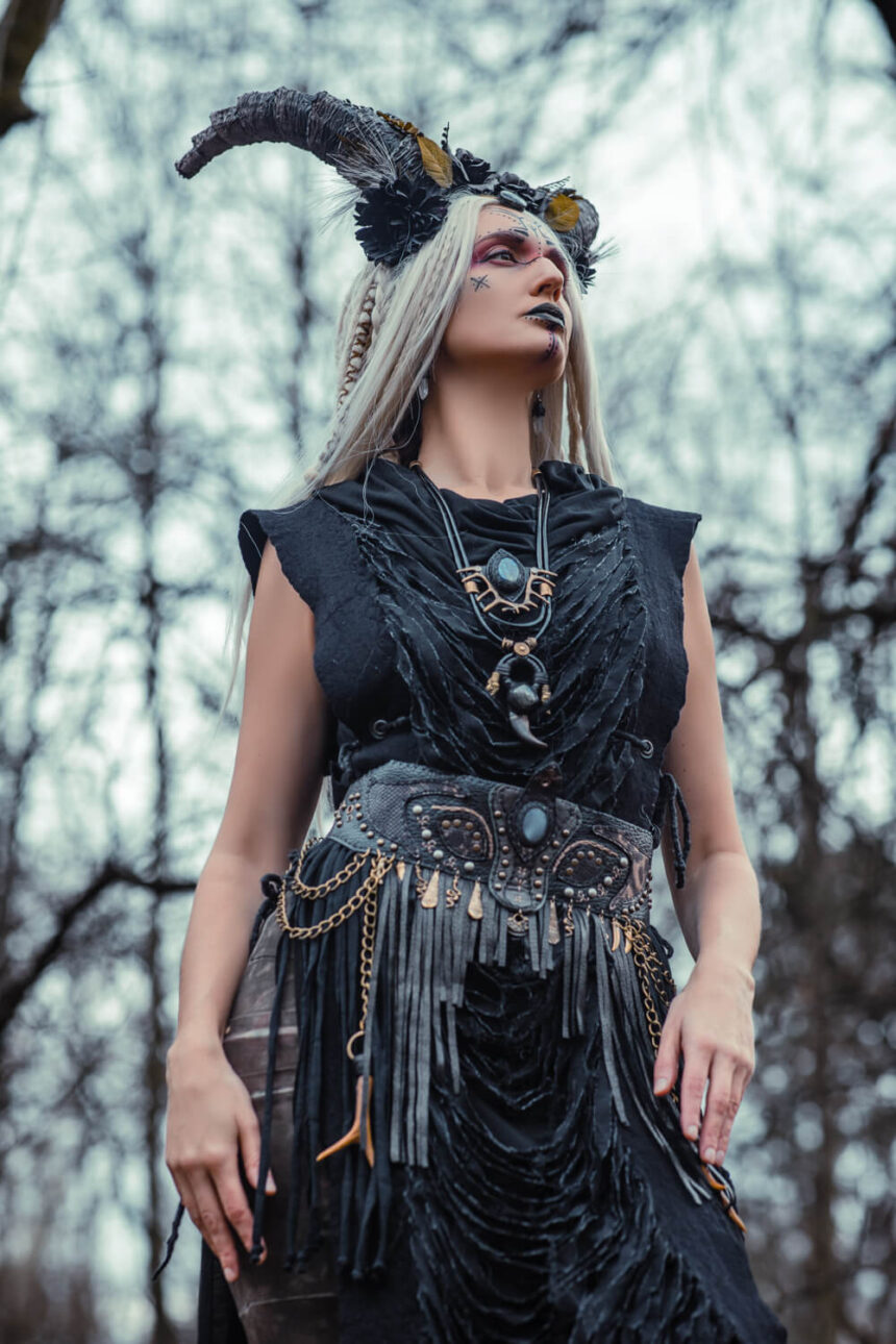Tuva Tribe Face Mask & Witchy Belt | Pagan Ritual Trance Mask