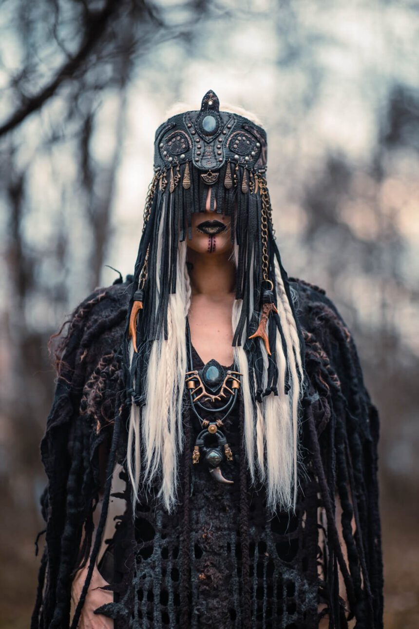 Tuva Tribe Face Mask & Witchy Belt | Pagan Ritual Trance Mask